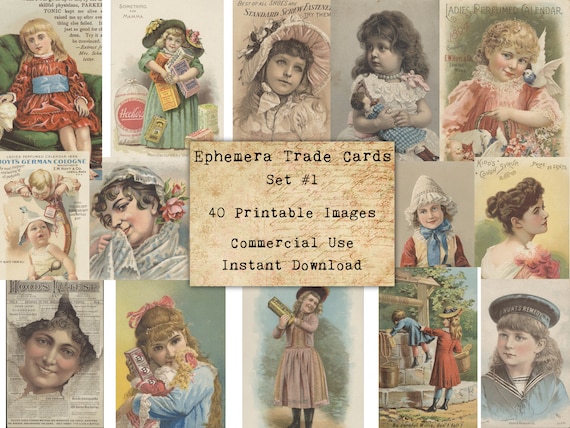 40 EPHEMERA CARDS SET 1 Digital Collage Sheets Ephemera | Etsy