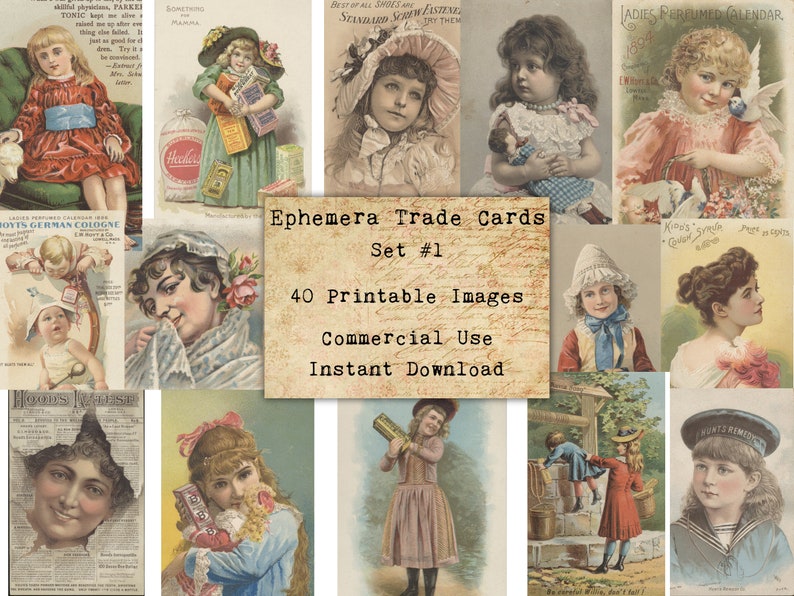 40 EPHEMERA CARDS SET 1 Digital Collage Sheets Ephemera - Etsy