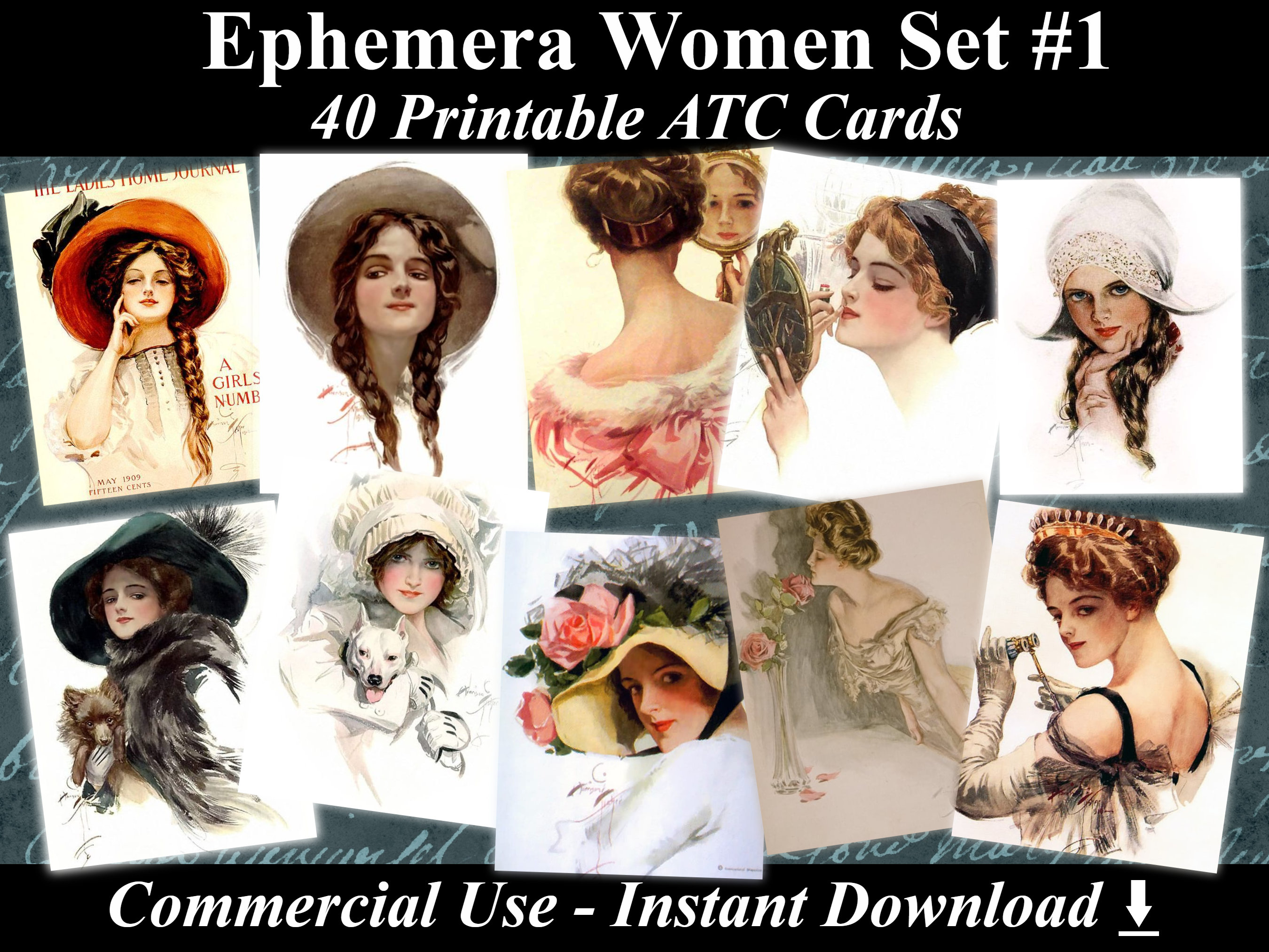 40 EPHEMERA WOMEN SET #1 - Digital Collage Sheets Ephemera, Vintage ...