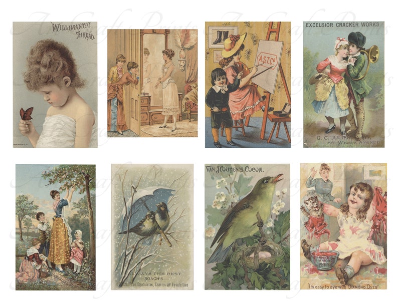 40 EPHEMERA CARDS SET #3 - Digital Collage Sheets Ephemera, Vintage ...