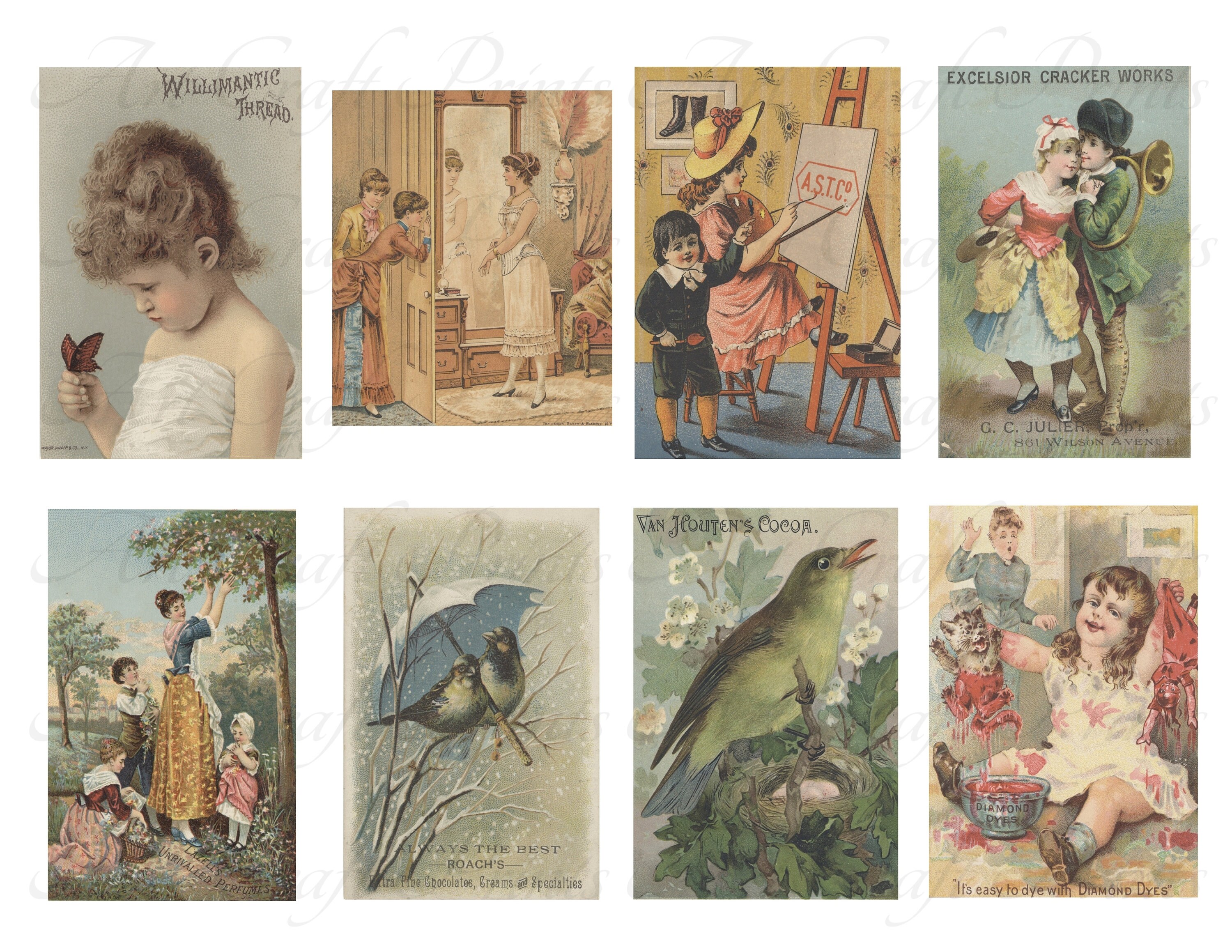 40 EPHEMERA CARDS SET #3 - Digital Collage Sheets Ephemera, Vintage ...
