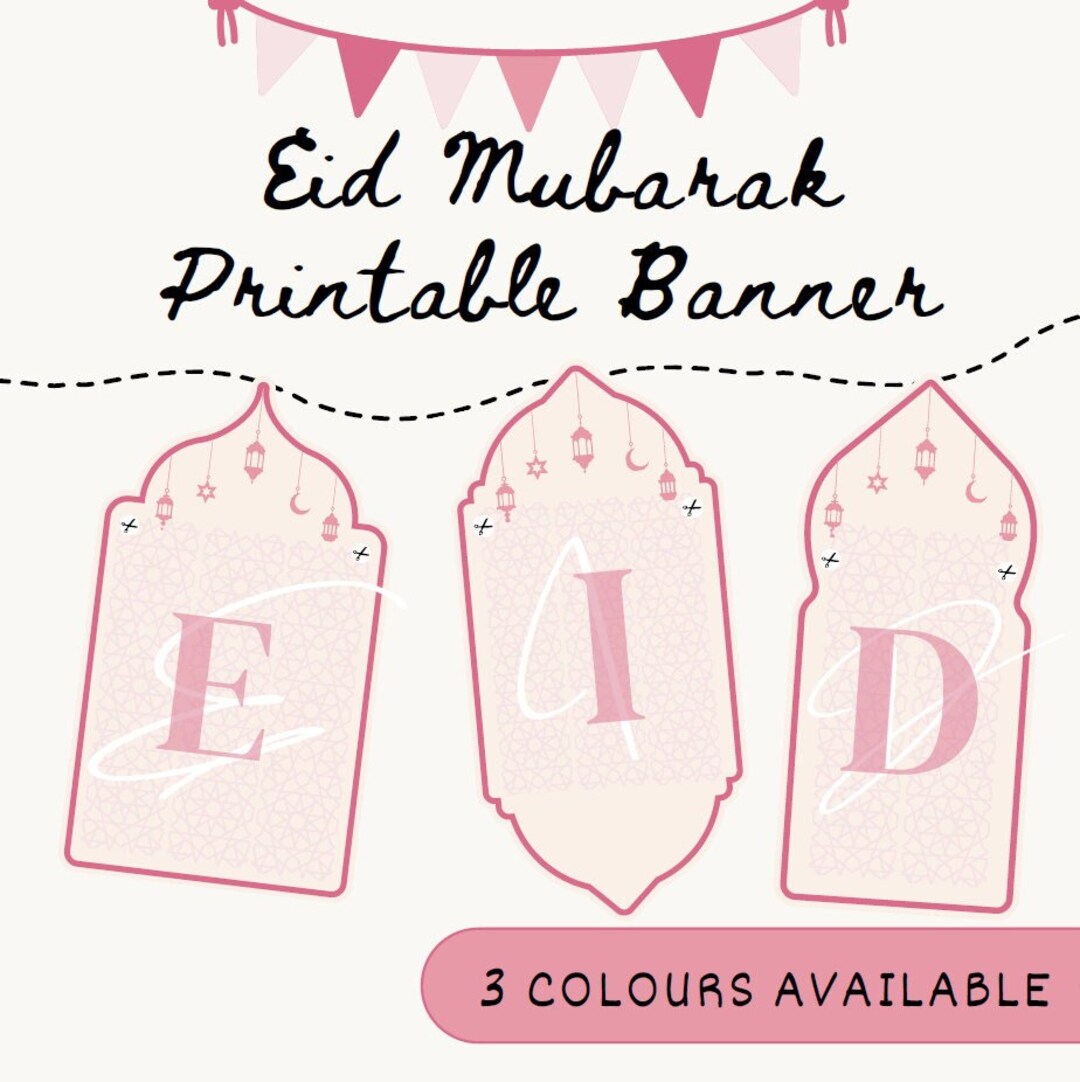 Eid Mubarak Printable Banner, Pink, Instant Download - Etsy