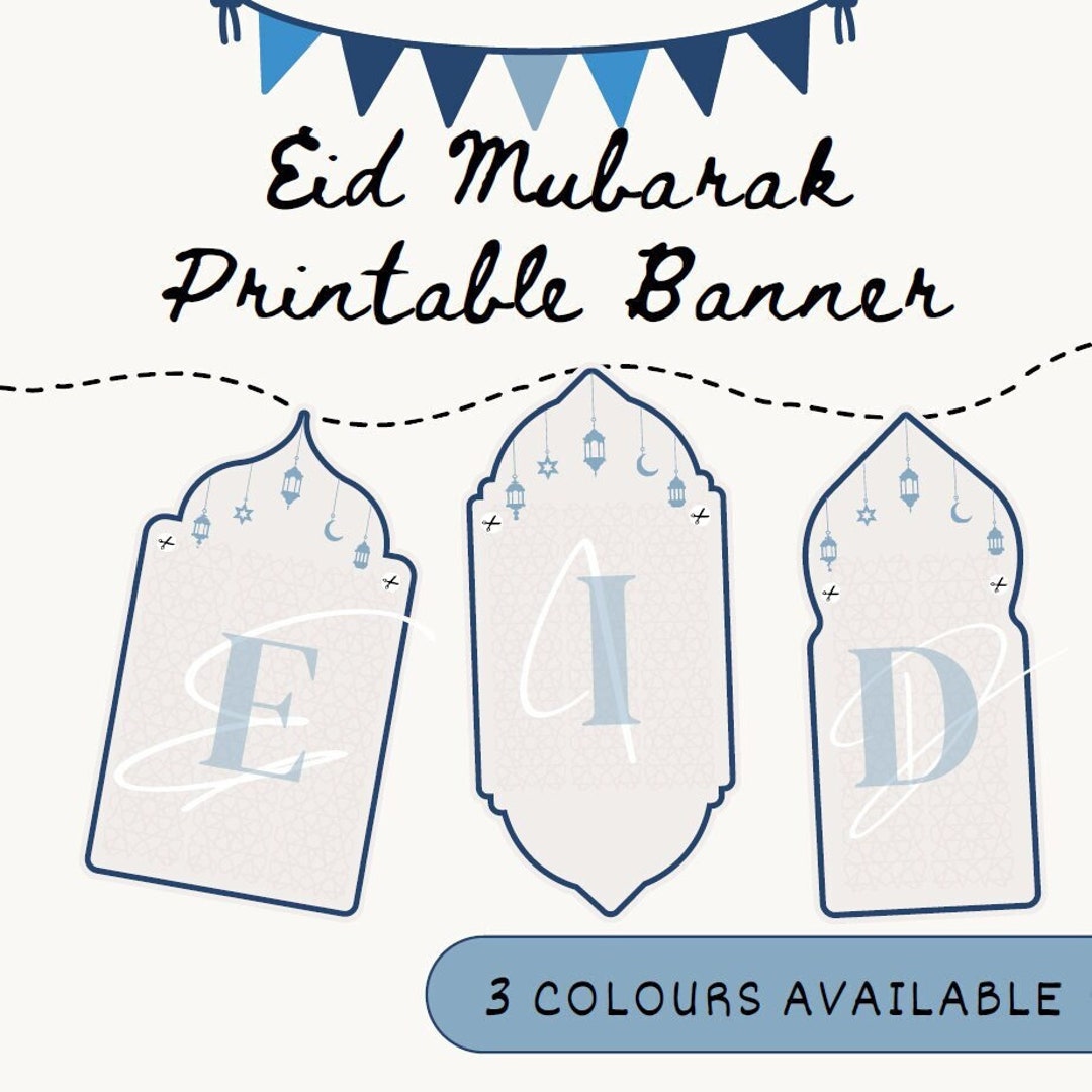 Eid Mubarak Printable Banner, Blue, Instant Download - Etsy