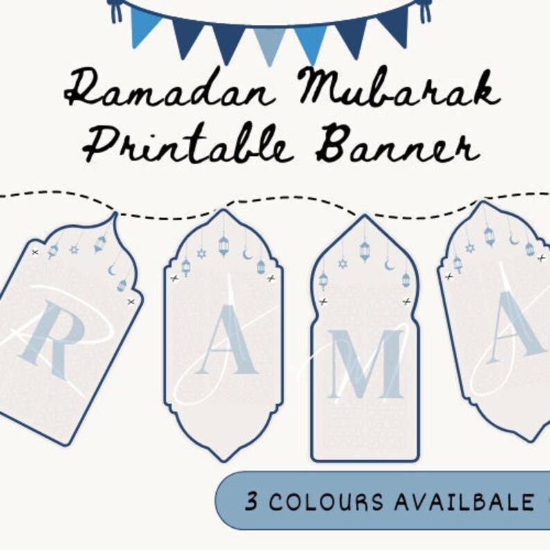 Ramadan Mubarak Printable Banner, Blue, Instant Download - Etsy