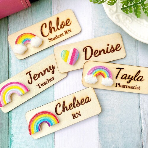 Personalized 3D Rainbow Flower Wooden Name Tag Badge With - Etsy