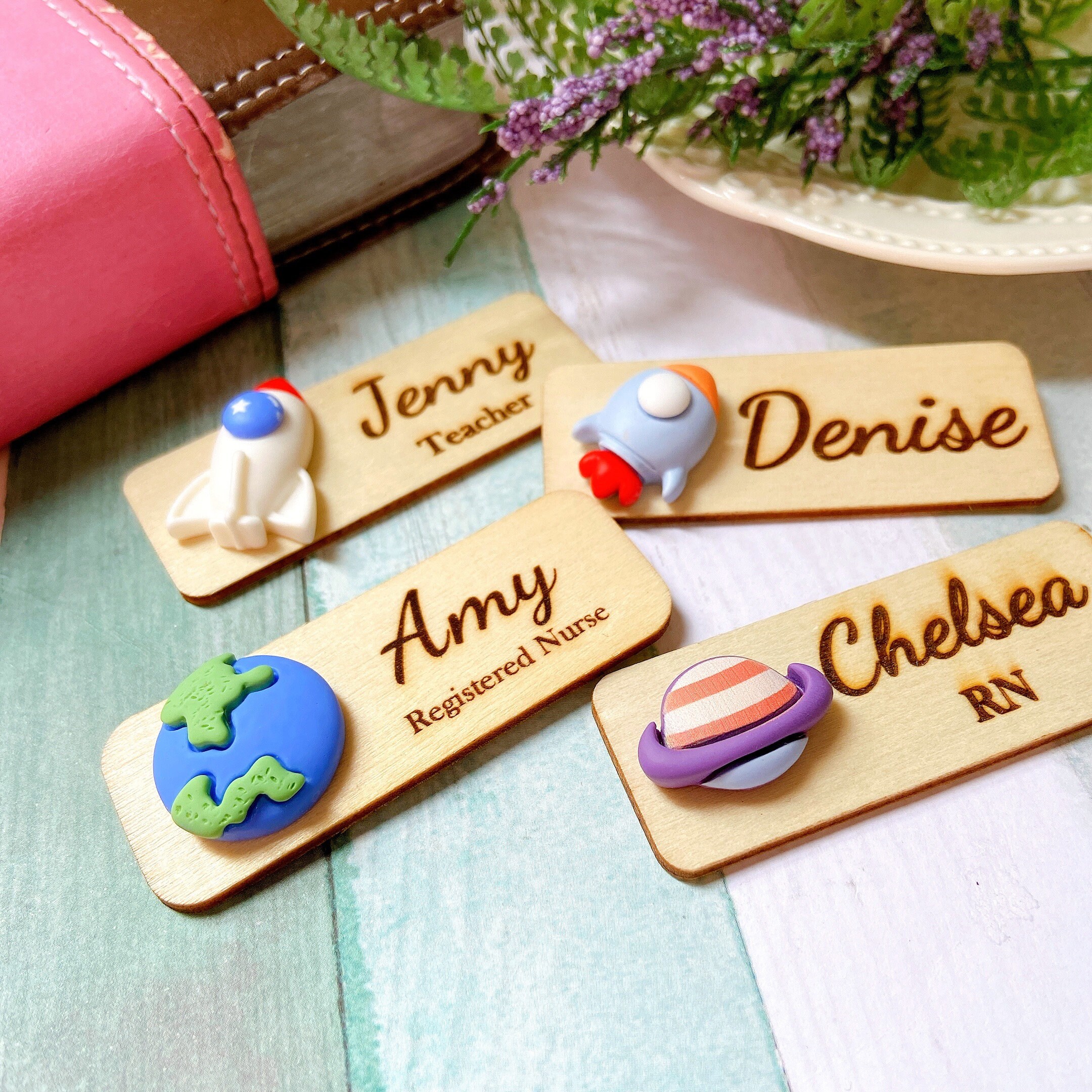 Galaxy Planet Personalized 3D Wooden Name Tag Badge With Magnetic ...