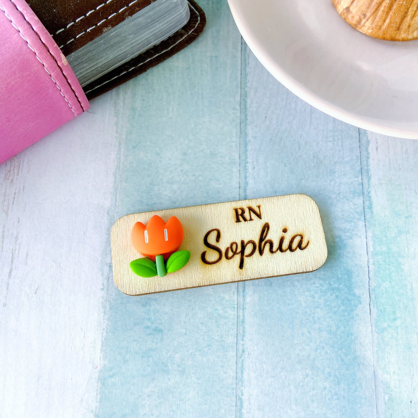 Personalized 3D Rainbow Flower Wooden Name Tag Badge With - Etsy