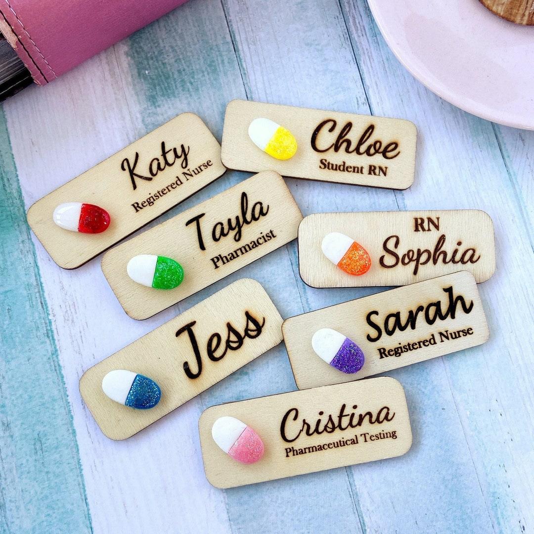 Personalized 3D Pill Wooden Nurse Name Tag With Magnetic Backing or Pin ...