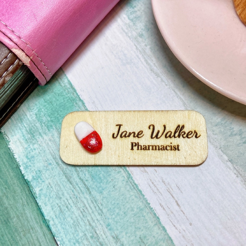 Personalized Wooden Name Badge, Custom Engraved Nurse Badge, Medical ID ...