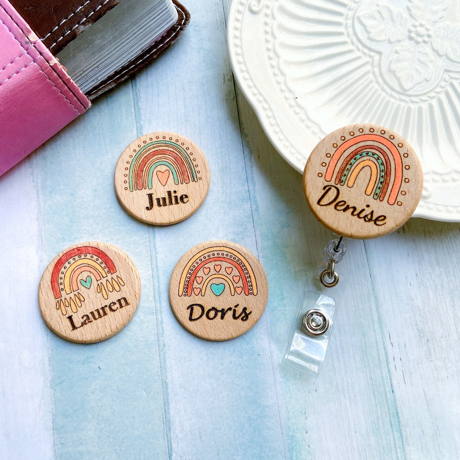 Boho Rainbow Handmade Personalized Printed Name Badge Reel - Etsy