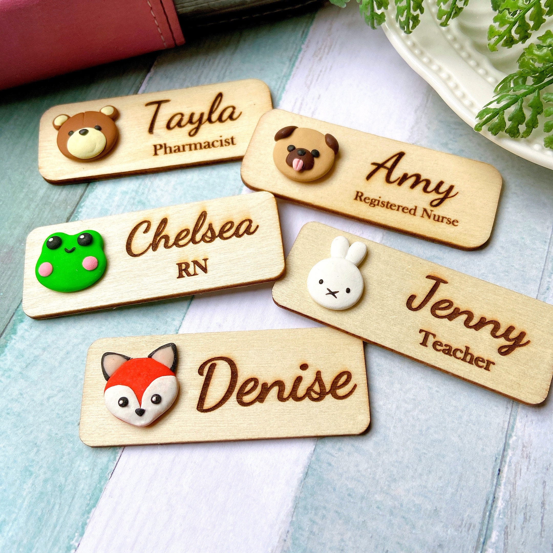 Personalized Wooden Name Tag With Animal Accent, Custom Engraved Name ...