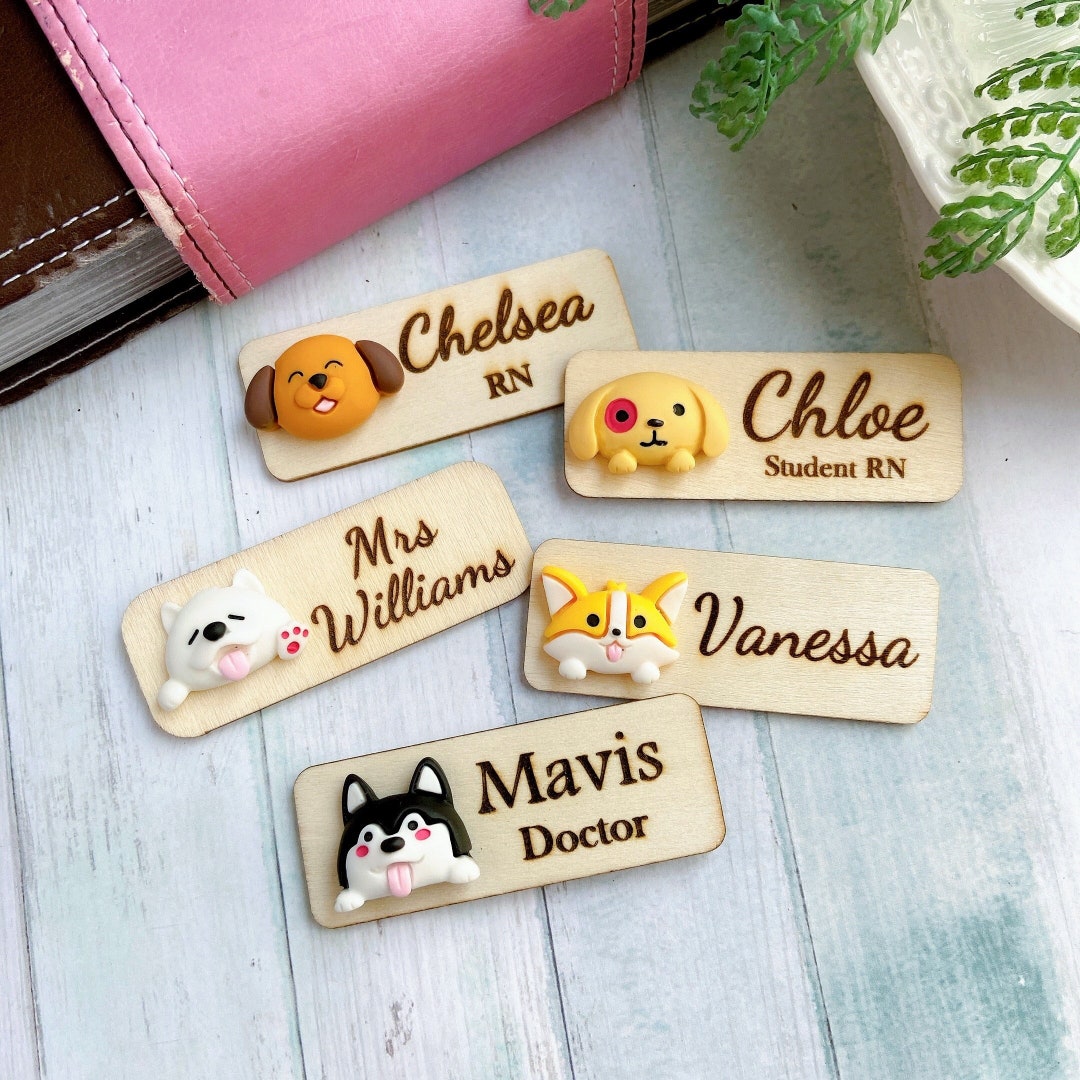 Adorable Dog Personalized Name Tag Badge, Cute Puppy Name Badge, Nurse ...