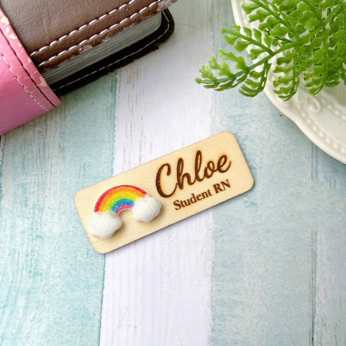 Personalized 3D Rainbow Wooden Name Tag Badge With Magnetic Backing or ...