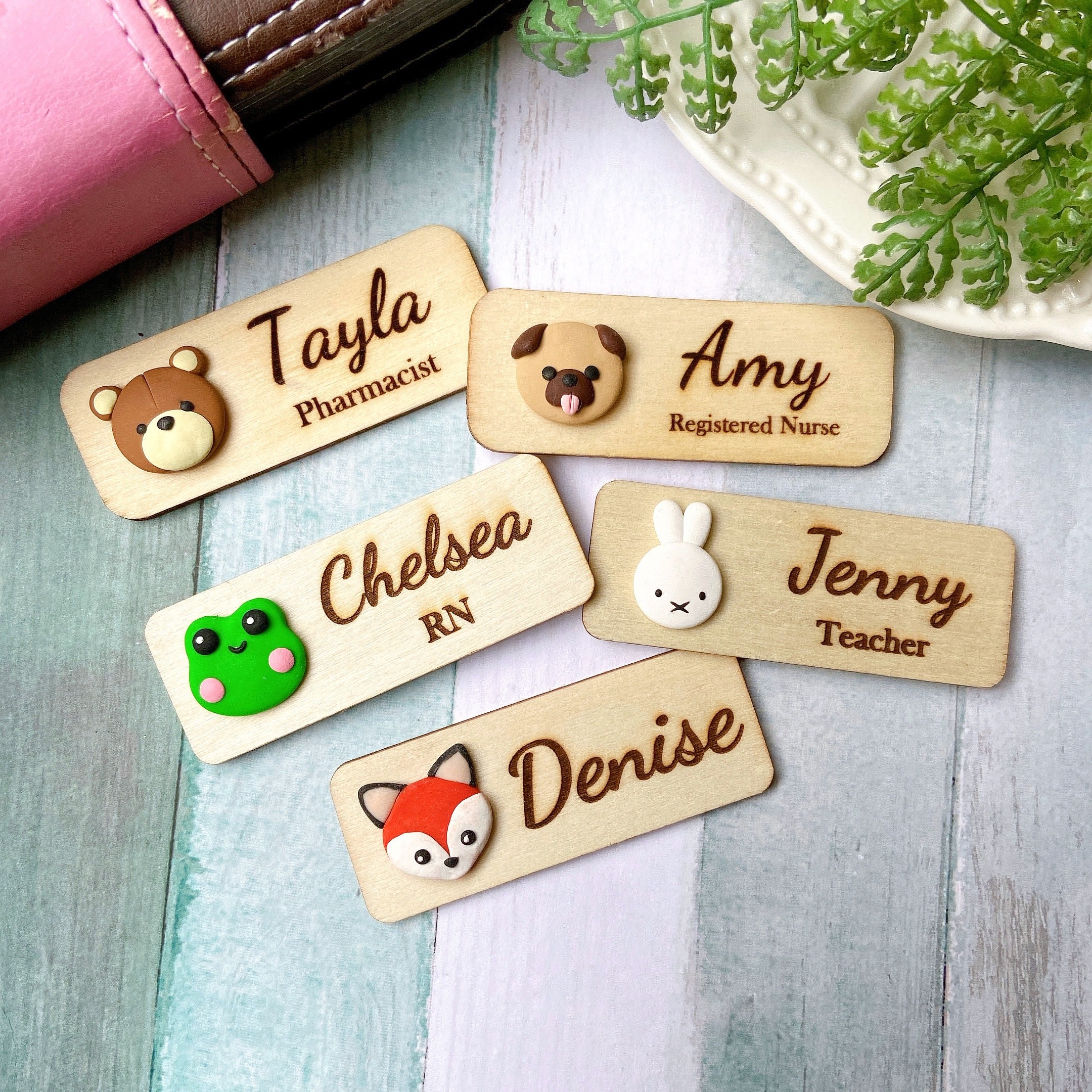 Personalized Wooden Name Tag With Animal Accent, Custom Engraved Name ...