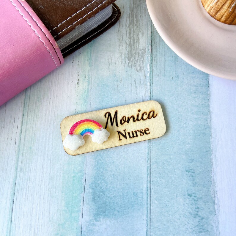 Personalized 3D Rainbow Flower Wooden Name Tag Badge With - Etsy