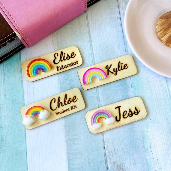 Personalized 3D Rainbow Wooden Name Tag Badge With Magnetic | Etsy