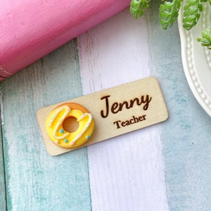 Personalized 3D Doughnut Wooden Name Tag Badge With Magnetic Backing or ...