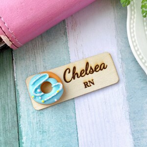 Personalized 3D Doughnut Wooden Name Tag Badge With Magnetic Backing or ...
