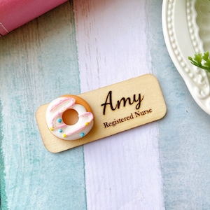 Personalized 3D Doughnut Wooden Name Tag Badge With Magnetic Backing or ...
