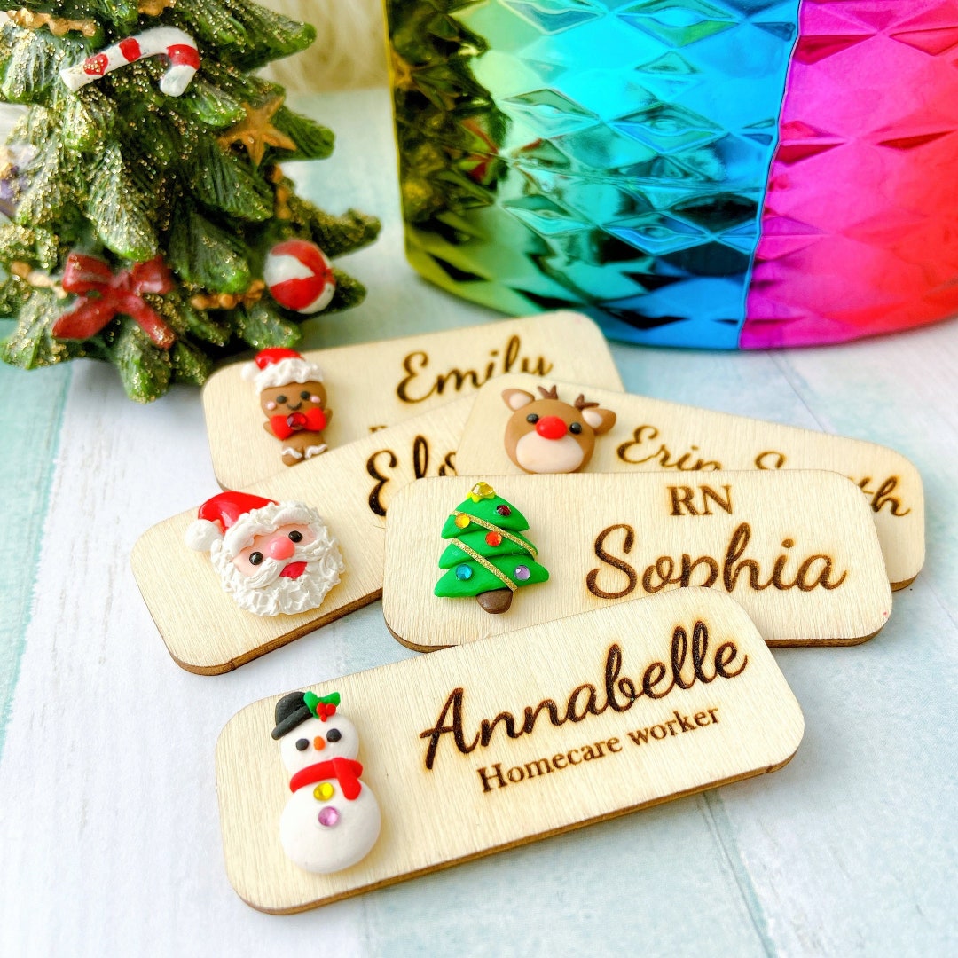 Personalized 3D Christmas Wooden Name Tag Badge With Magnetic Backing ...