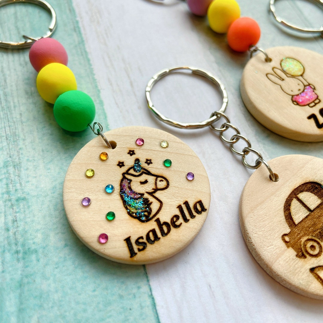 Personalized Wood Keychain, Custom Engraved Charm, Kids Backpack Tag ...