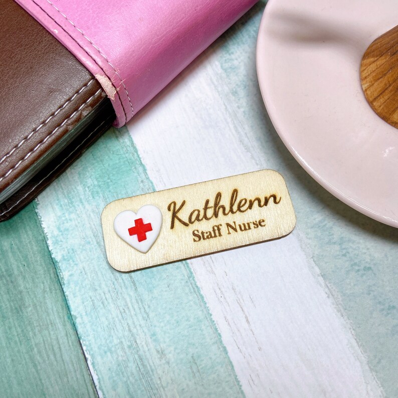 Personalized Wooden Name Badge, Custom Engraved Nurse Badge, Medical ID ...