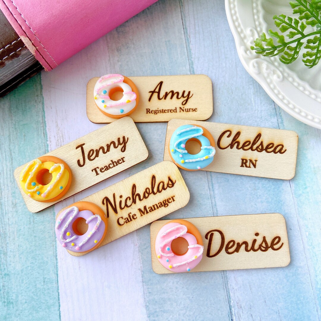 Personalized 3D Doughnut Wooden Name Tag Badge With Magnetic Backing or ...