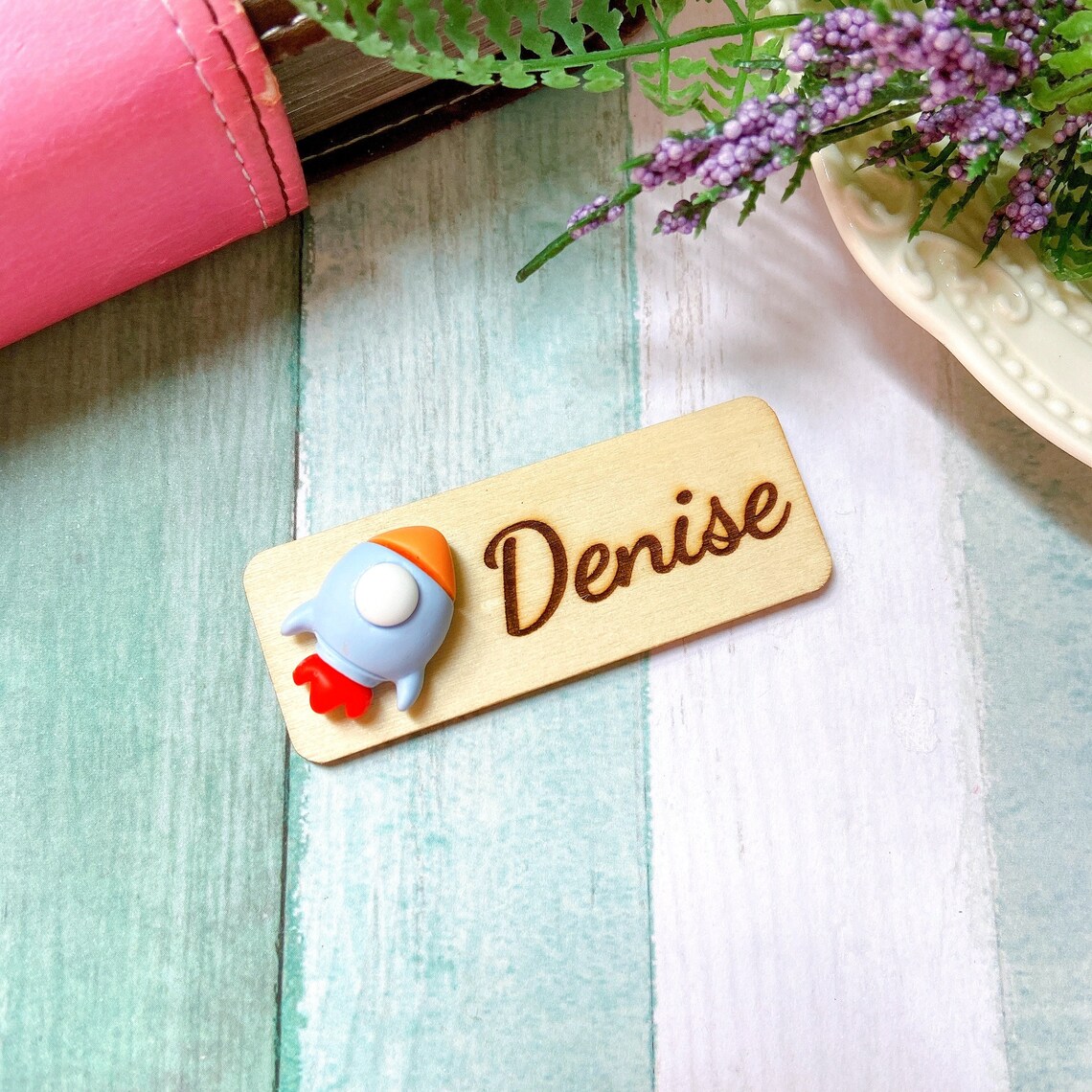Galaxy Planet Personalized 3D Wooden Name Tag Badge With Magnetic ...