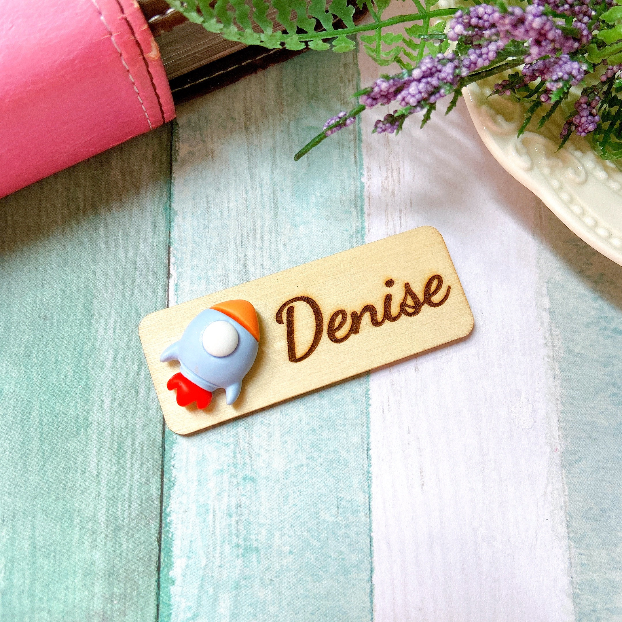 Personalized Wooden Name Tag With 3D Planet, Rocket, Saturn - Teacher ...
