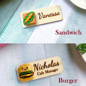 Personalized 3D Food Dessert Wooden Name Tag Badge With Magnetic ...