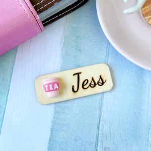 Personalized 3D Cafe Wooden Name Tag Badge With Magnetic Backing or Pin ...
