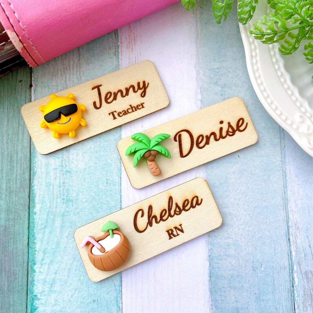 Personalized 3D Summer Coconut Tree Wooden Name Tag Badge With Magnetic ...