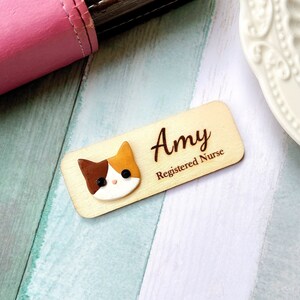 Handmade 3D Cat Head Personalized Wooden Name Tag Badge With Magnetic ...