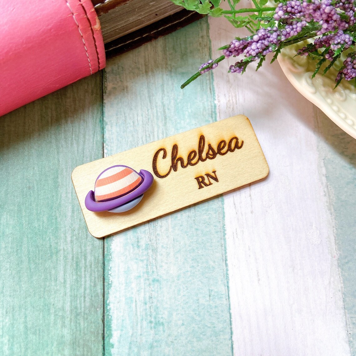 Galaxy Planet Personalized 3D Wooden Name Tag Badge With Magnetic ...