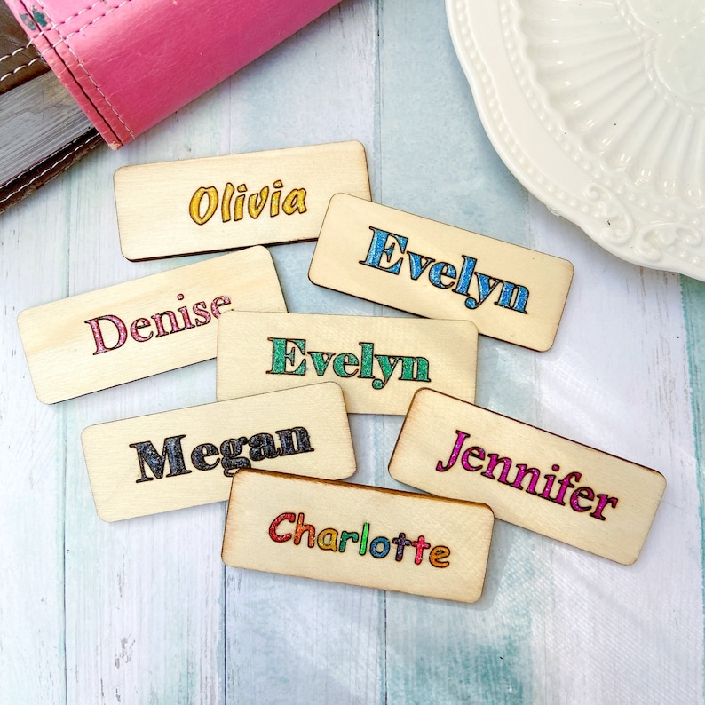 Personalized Wood Name Tag, Custom Engraved Name Badge, Colorful ...