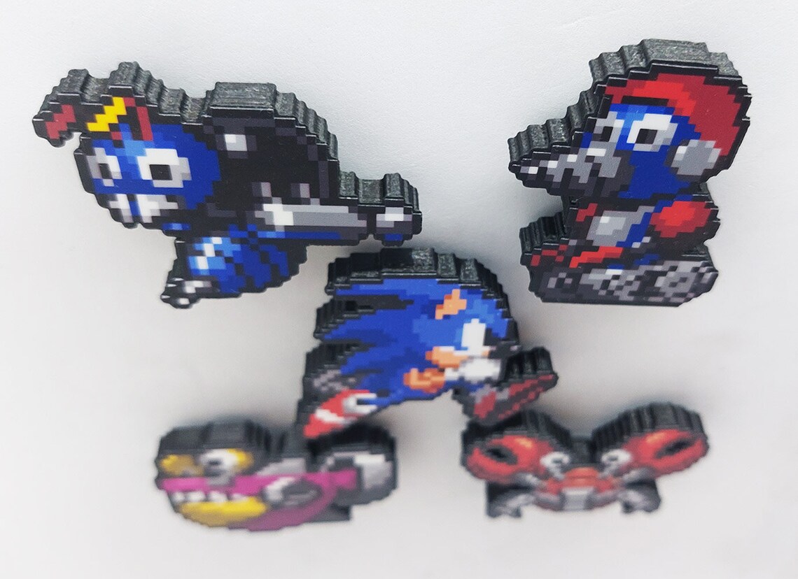 Sonic the Hedgehog SEGA 3D Gaming Magnets (sonic, Buzz Bomber, Burrobot ...