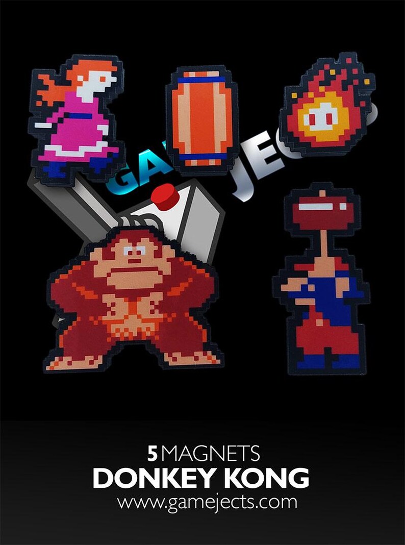 Donkey Kong Arcade Gaming Magnets (mario With Hammer, Donkey Kong, Lady ...