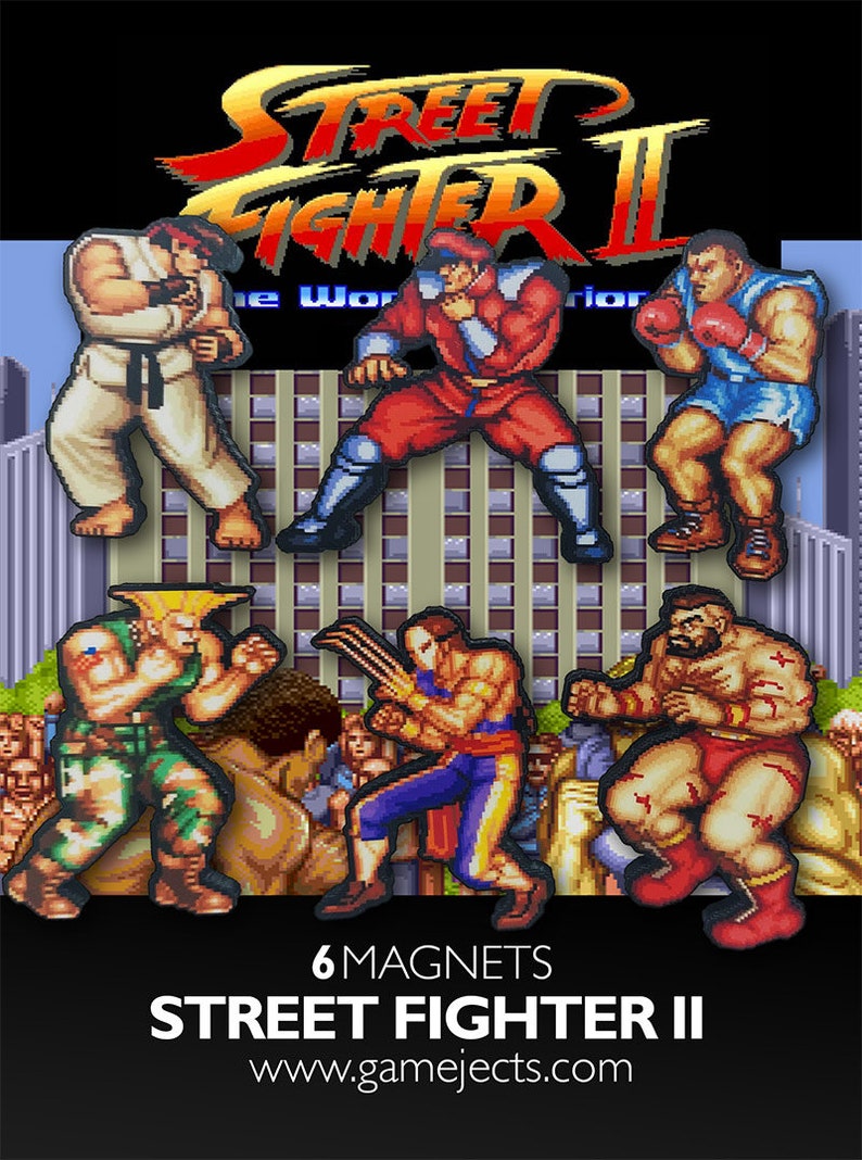 Street Fighter 2 Arcade Gaming Magnets ryu, Guile, M. Bison, Balrog ...
