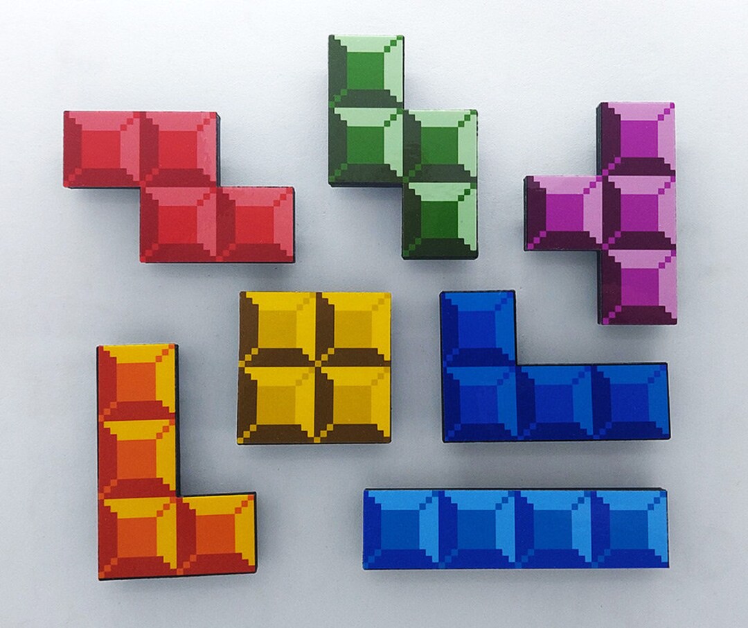 Tetris 3D Colored FITTED Gaming Magnets (all 7 Classic Shapes - I, Z, S ...