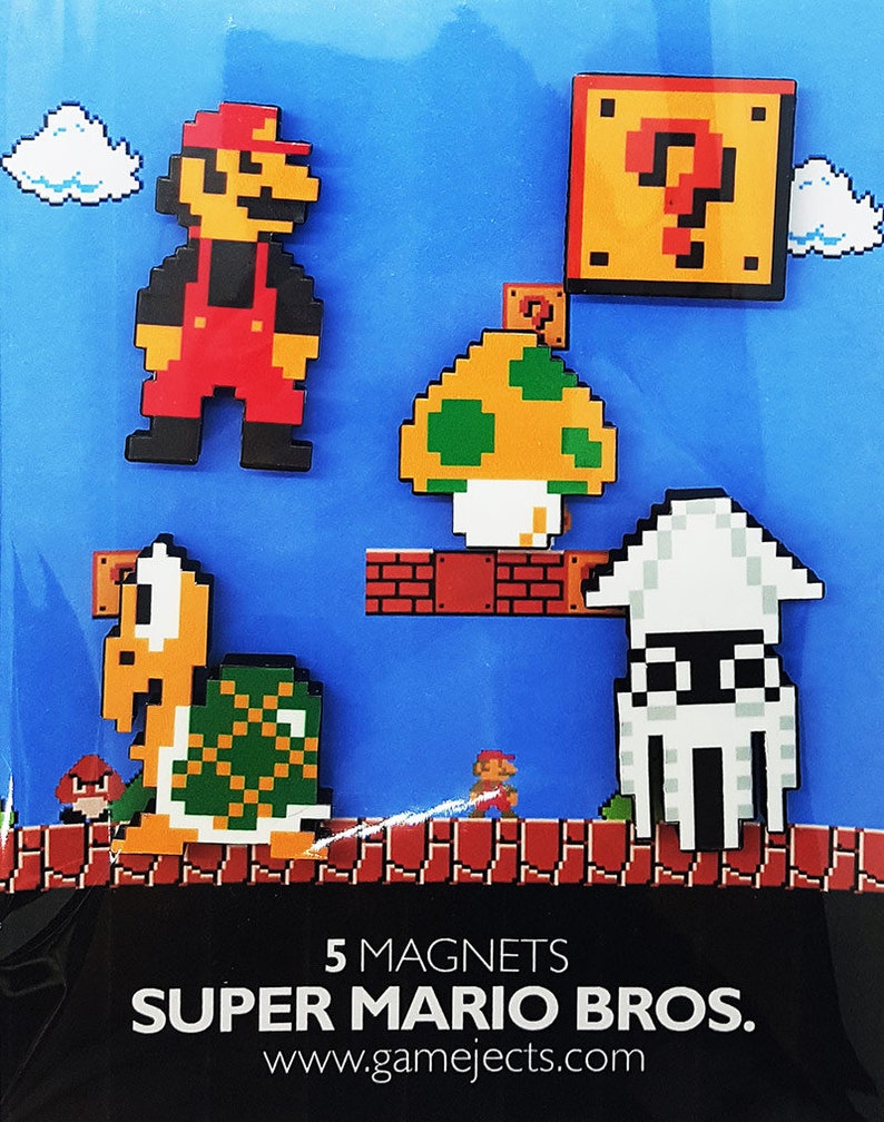 Super Mario Bros 3D Fridge Magnets 5 Magnets Mario, Coin Box, 1UP ...