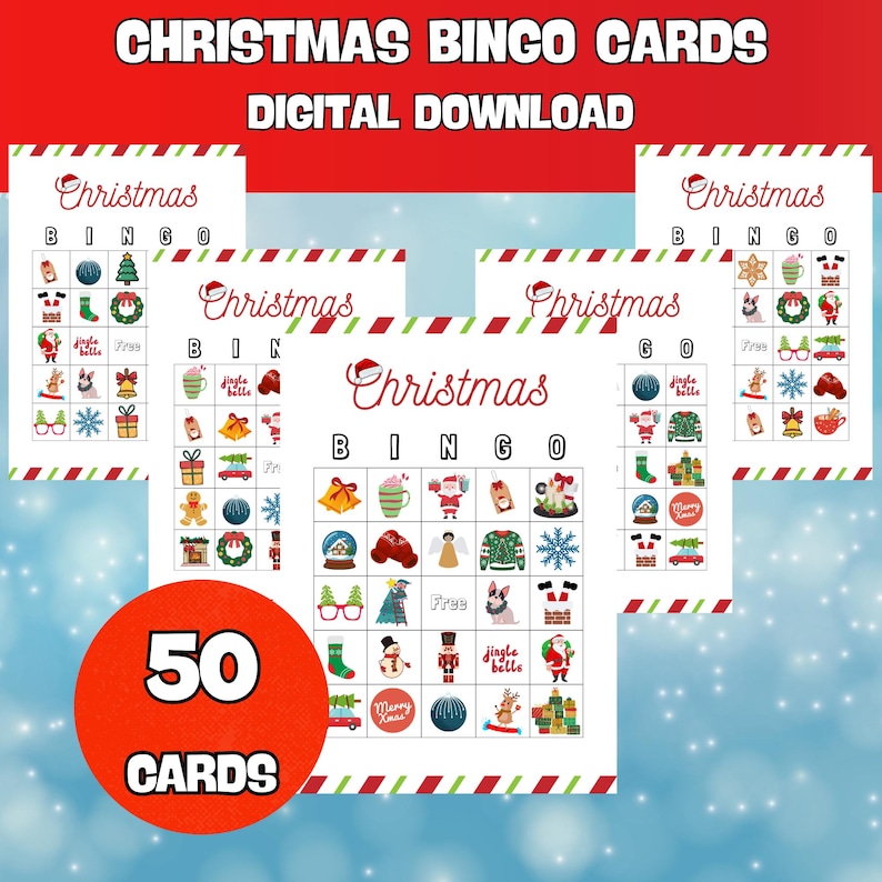 Christmas Bingo, 50 Christmas Bingo Cards, Christmas Games, Christmas ...