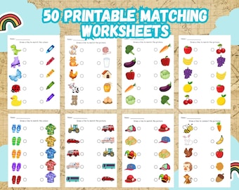 50 Printable Matching Worksheets, Match the Picture, Match the Colour ...