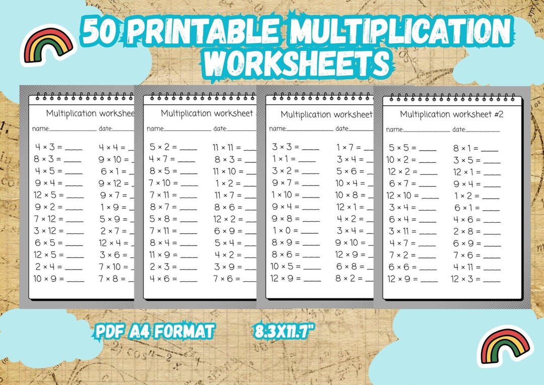 50 Printable Multiplication Worksheets, Math Worksheet, School, From ...