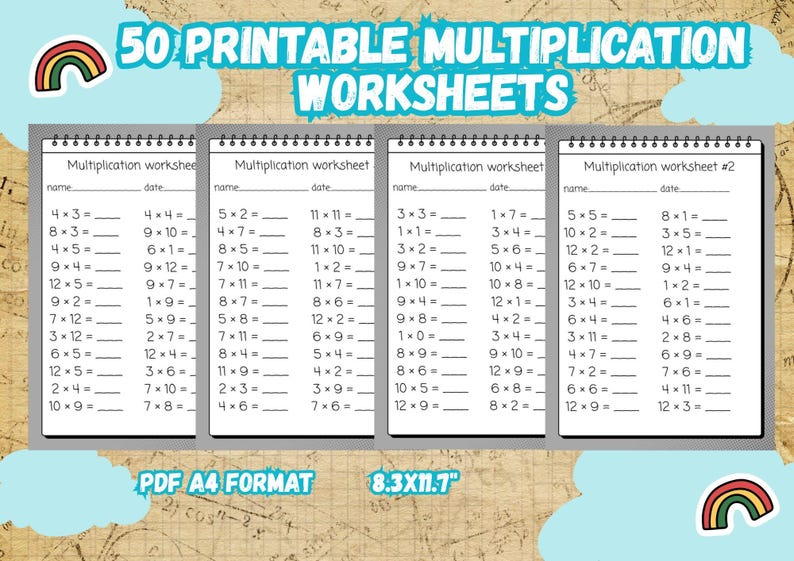 50 Printable Multiplication Worksheets, Math Worksheet, School, From ...