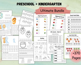 Preschool Kindergarten Worksheet Bundle | 370+ Learning Pages (digital ...
