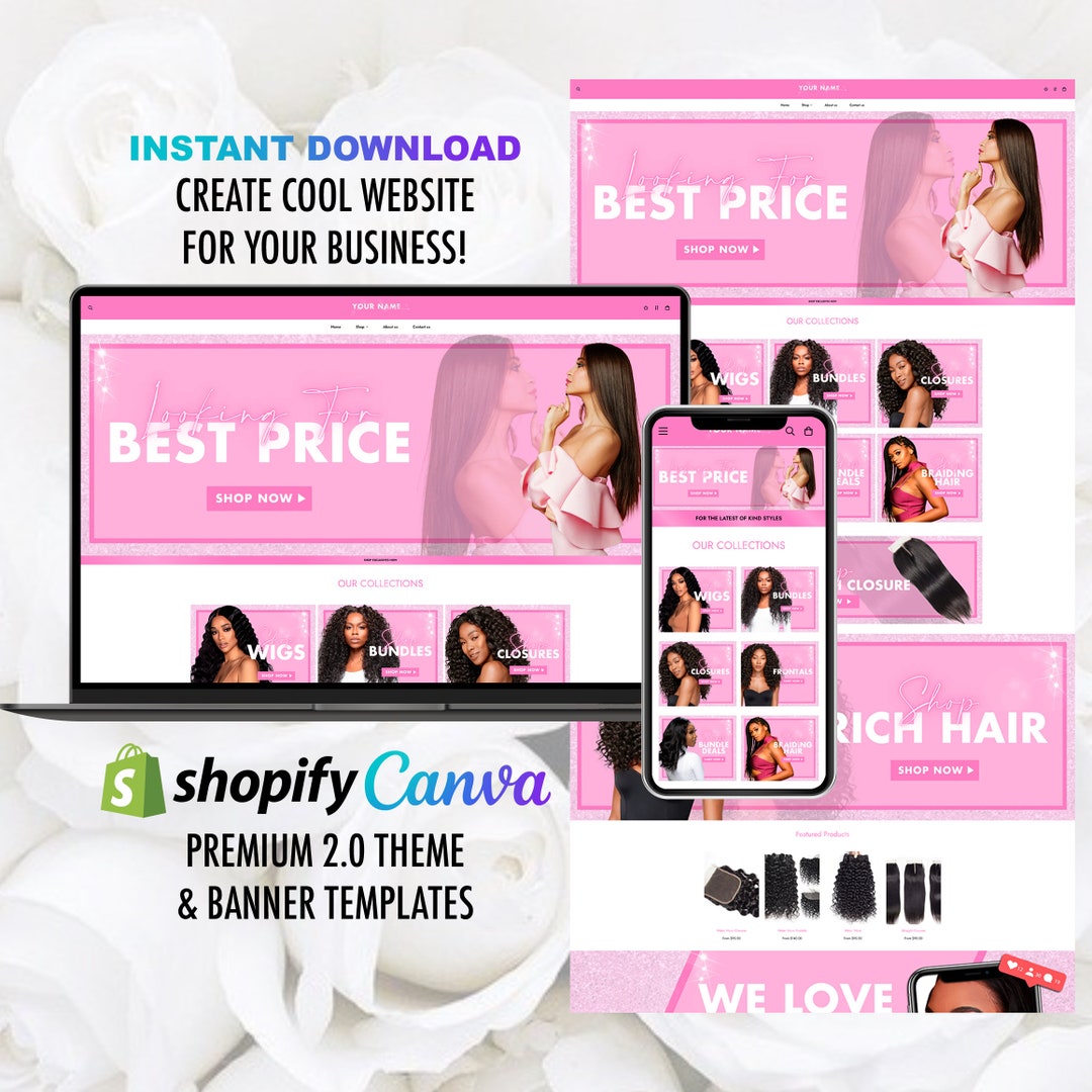 Pink & Glittery Website Banners Set + Premade Logo, DIY Website Supply ...