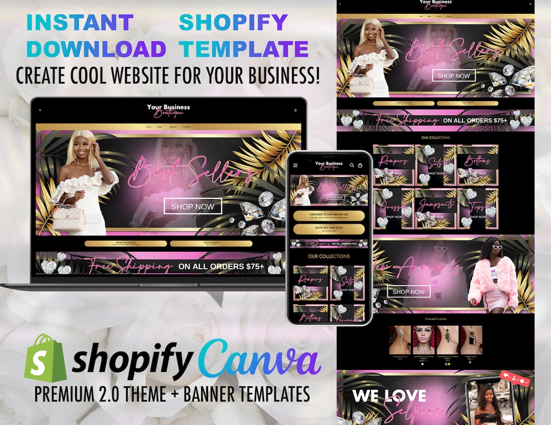 DIY Shopify Website, Banners Set, Tropical & Golden Vibes Classy Web ...