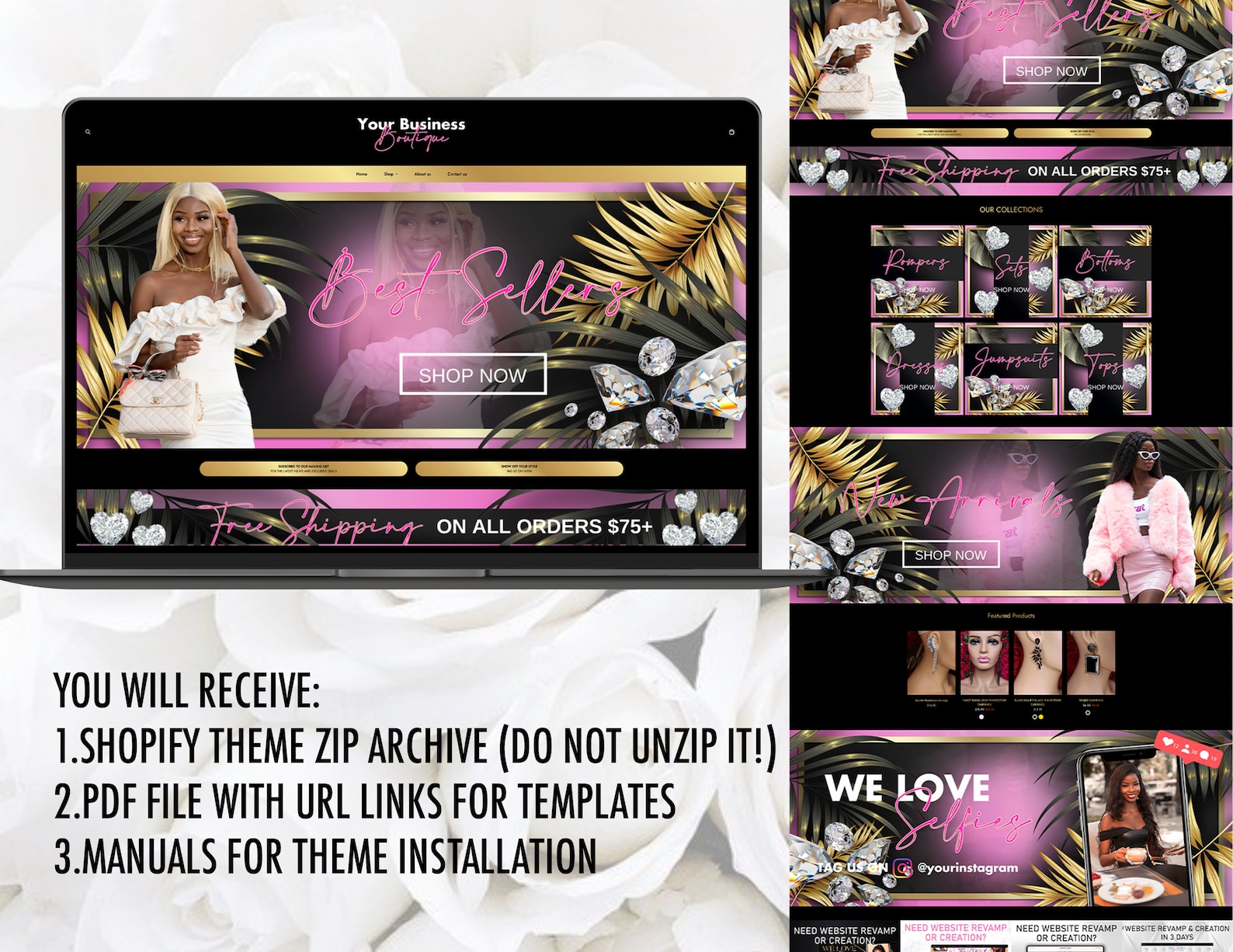 DIY Shopify Website, Banners Set, Tropical & Golden Vibes Classy Web ...