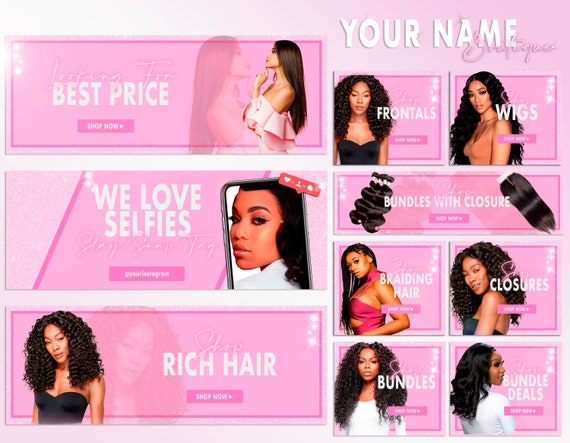 Pink & Glittery Website Banners set Premade Logo DIY | Etsy