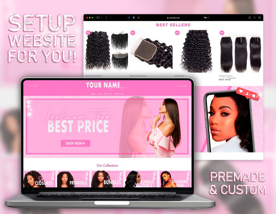 Pink & Glittery Website Banners Set Premade Logo DIY - Etsy